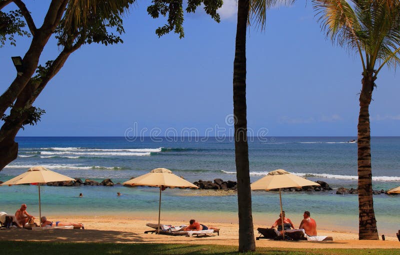 Tourists Relax on the Beach at Turtle Bay Mauritius Editorial ...