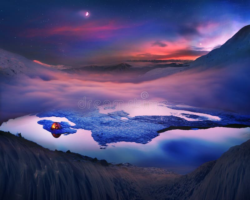 Tourists Spend Night on the Ice Stock Image - Image of night, adventure ...