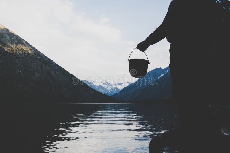 Tourists Taking Water from Freshwater Lakes into the Pot for Cooking ...