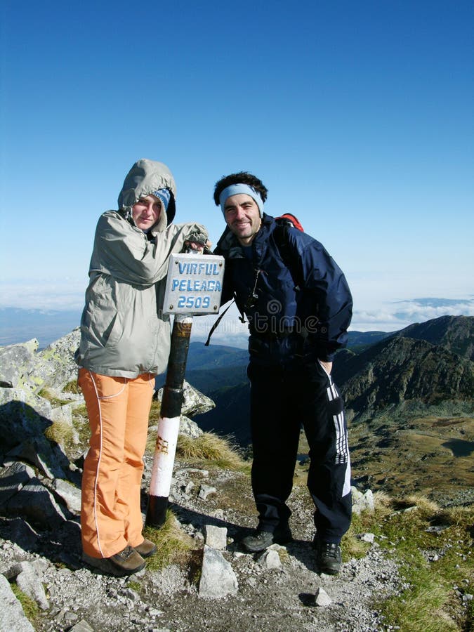 Tourists on the Top of Mountains Stock Image - Image of hiking ...