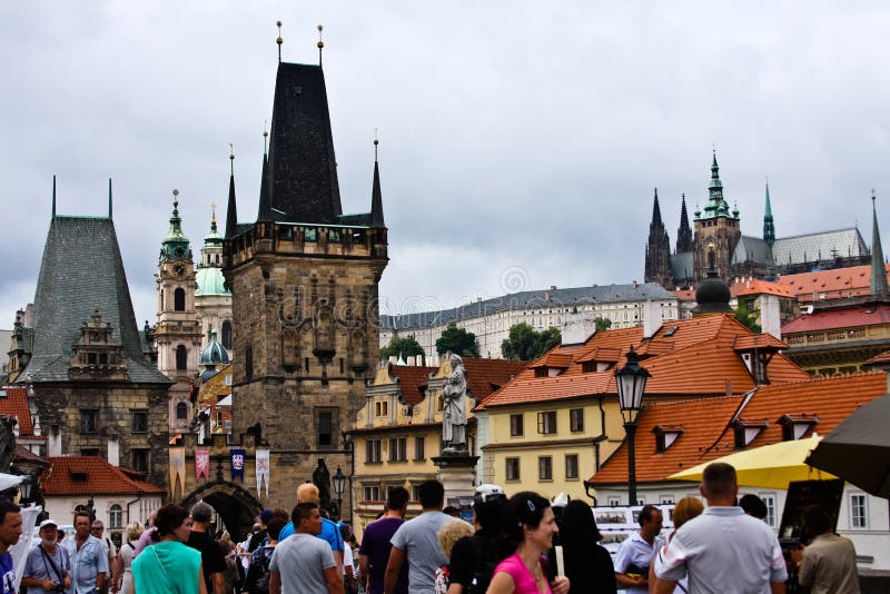Tourists View Prague from Charles Bridge Editorial Photo - Image of ...