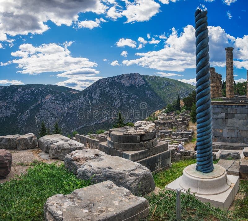Serpent Column of Plataea in Delphi, Greece Stock Photo - Image of ...
