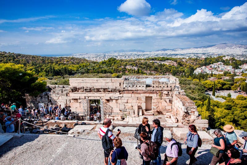 Tourists Visiting Acropolis on a Bright Day. Acropolis, Athens, Greece ...