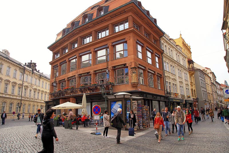 Tourists Walk Beautiful Old Town Streets Prague Czech Rep Stock Photos ... Tourists Walk Beautiful Old Town Streets Prague Czech Rep Stock Photos ...