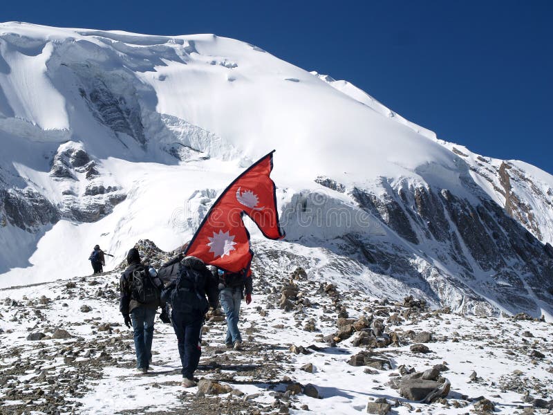 Tourists Waving Nepali Flag Stock Photo - Image: 25003920