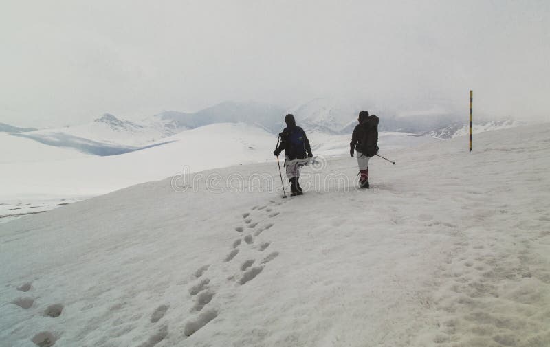 Tourists in a Winter Mountain Stock Image - Image of outside, adventure ...