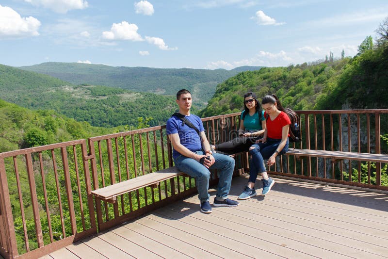 Tours on the Viewing Platform in the Forest of the Mountains Res Stock ...