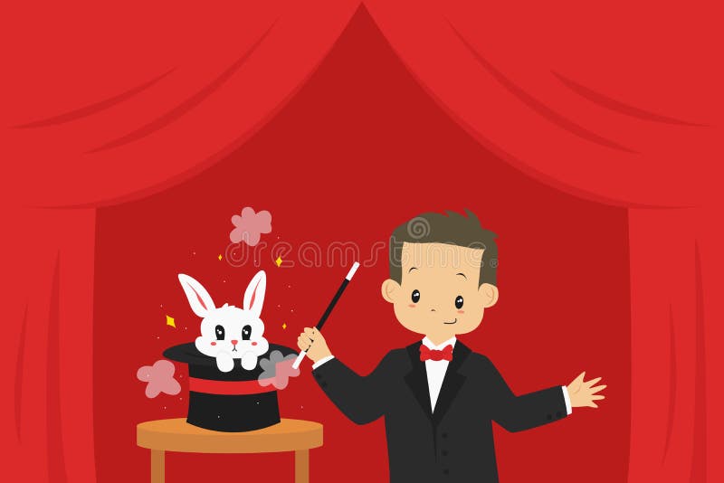 Tovenaar En Wit Konijn in Een Vector Van Het Hoedenbeeldverhaal Vector ...