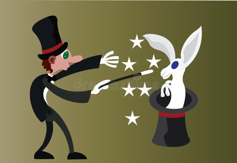 Tovenaar en zijn trucs vector illustratie. Illustration of gegoten ...