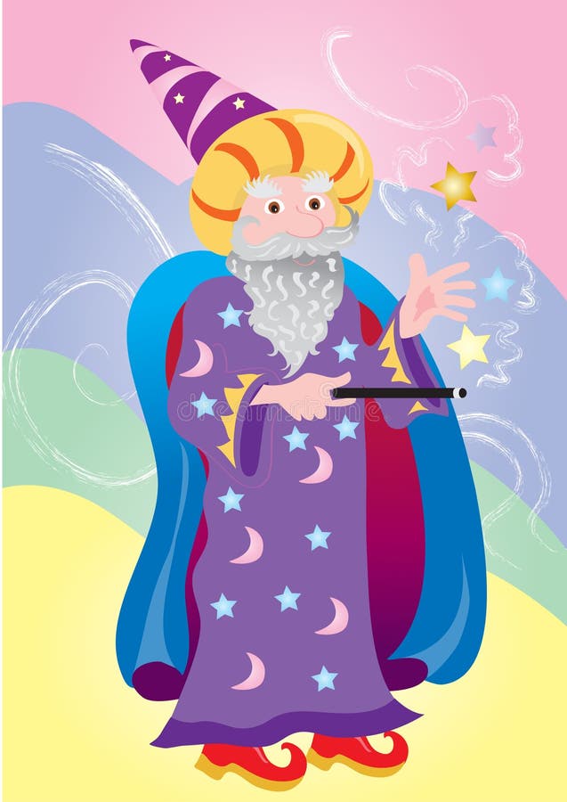 Tovenaar met toverstokje stock illustratie. Illustratie bestaande uit ...