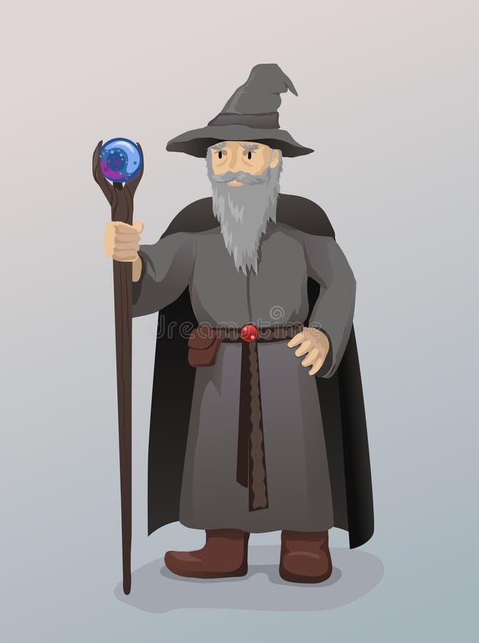 Oude Tovenaar Met Toverstokje Vector Illustratie - Illustration of ...
