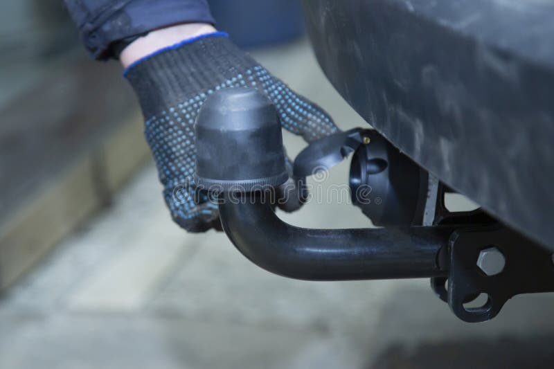 Tow Bar for the Car. Installing the Towbar on the Car Stock Photo ...