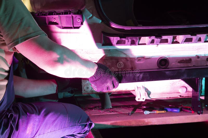 Tow Bar for the Car.Installing the Towbar of the Car Stock Image ...