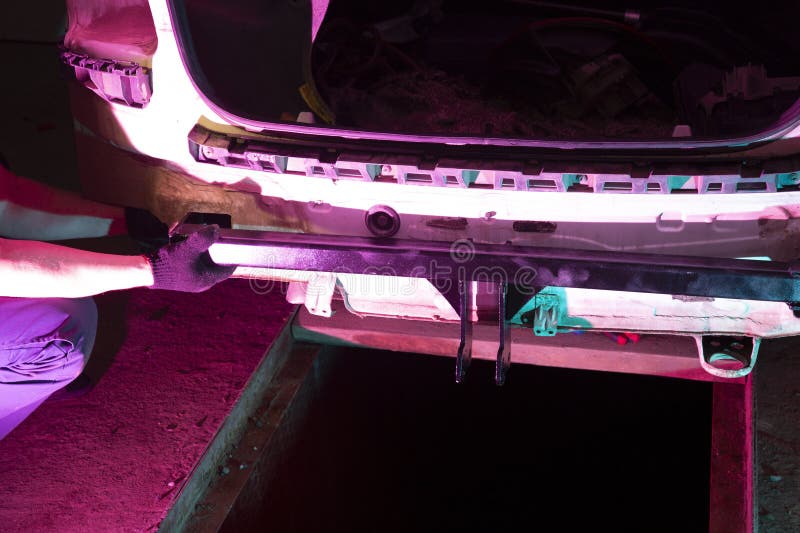 Tow Bar for the Car.Installing the Towbar of the Car Stock Image ...