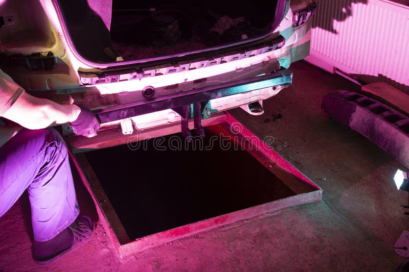 Tow Bar for the Car.Installing the Towbar of the Car Stock Photo ...