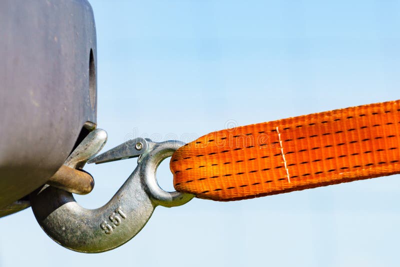 Tow Hook with Orange Strap on Car. Towing Equipment Stock Image - Image ...