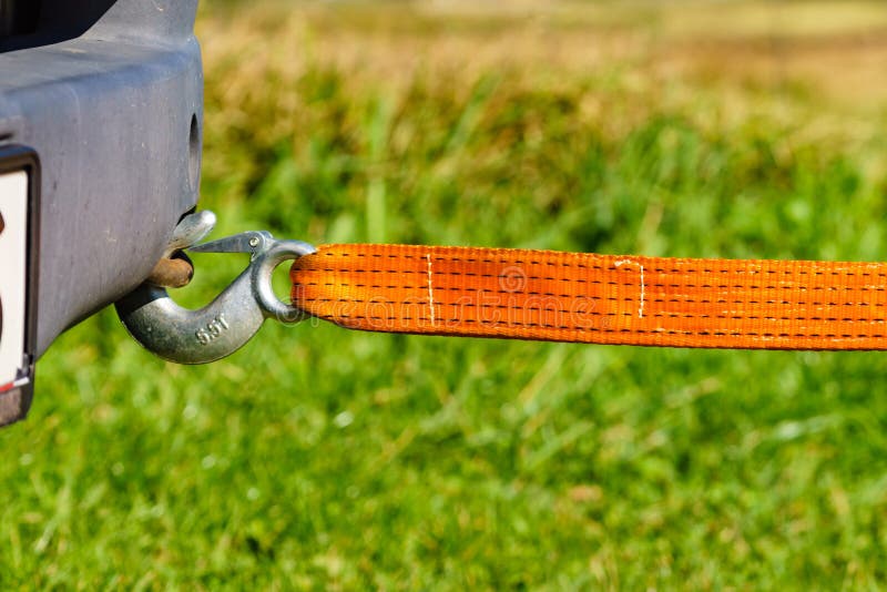 Tow Hook with Orange Strap on Car. Towing Equipment Stock Photo - Image ...