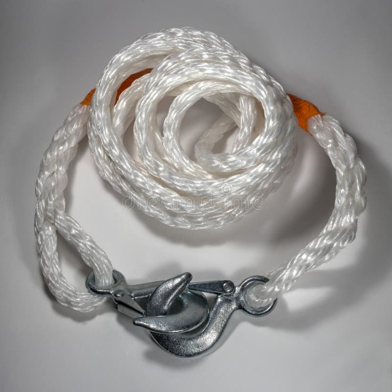 A Tow Rope with Hooks on a Light Background. Stock Photo - Image of ...