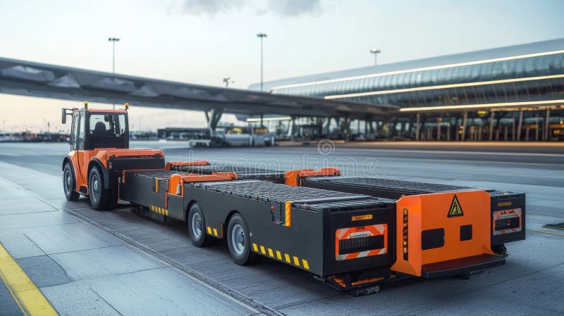 Tow Tractor Pulling Luggage Carts at Airport Apron Stock Image - Image ...