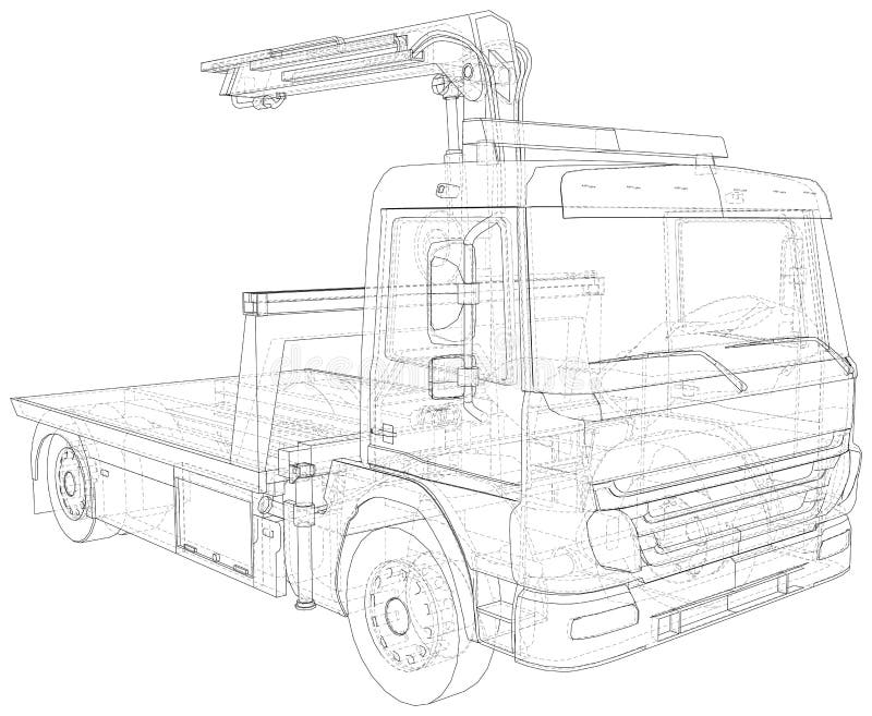 Towing Truck Drawing Outline Isolated on White Background Stock Vector ...