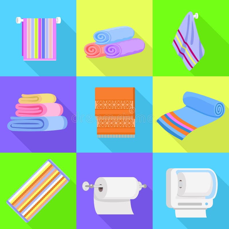 Towel Icons Set, Flat Style Stock Vector - Illustration of fabric ...