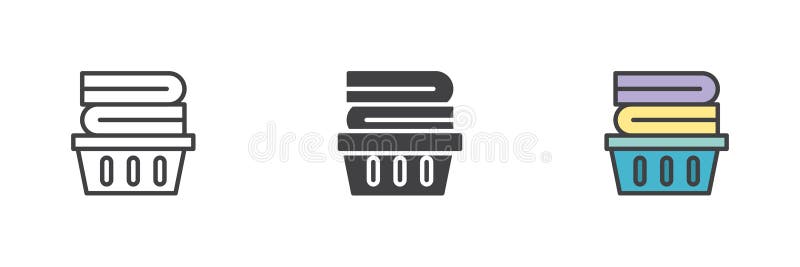 Towel Stack in Basket Icon Set in Line, Solid and Filled Outline Style ...