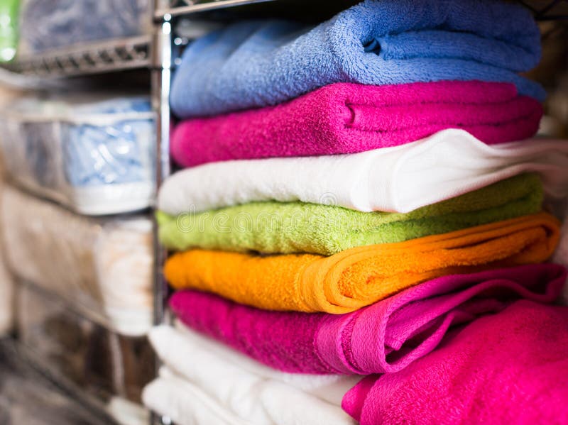 Towels for Bathroom in the Textile Store Stock Image - Image of ...