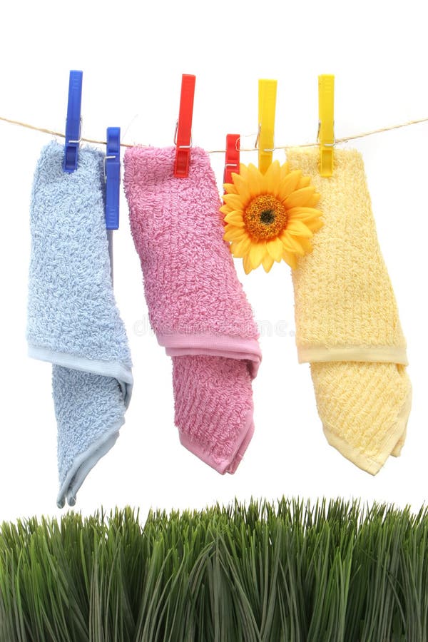 Towels hanging on rope stock image. Image of rope, flower - 2097999