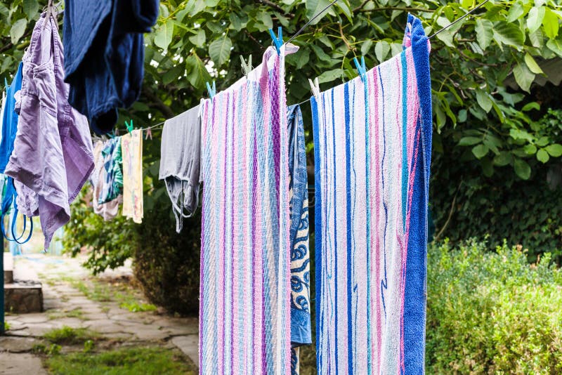 Linen Drying on a Rope in Winter Stock Photo - Image of hanging ...