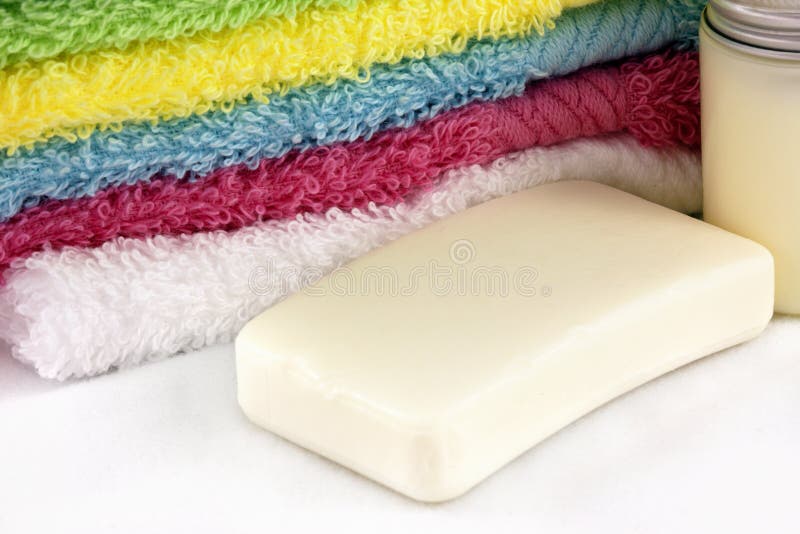Towels, Soap and Shampoo stock image. Image of bright - 9944191