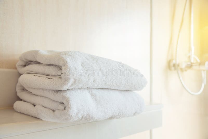 Towels stack in bathroom stock photo. Image of wash, bathroom - 88024332