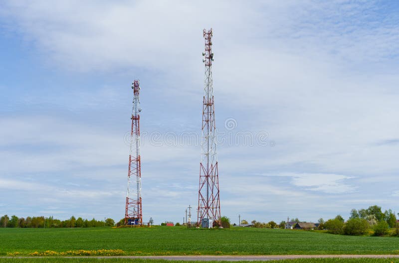 The Tower-antenna of the Mobile Operator is in the Field. Stock Photo ...