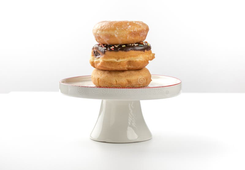 Tower of Assorted Donuts Isolated on White Background Stock Image ...