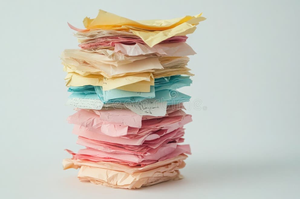 Stacked Colorful Notes and Papers in Casual Arrangement on Clean ...