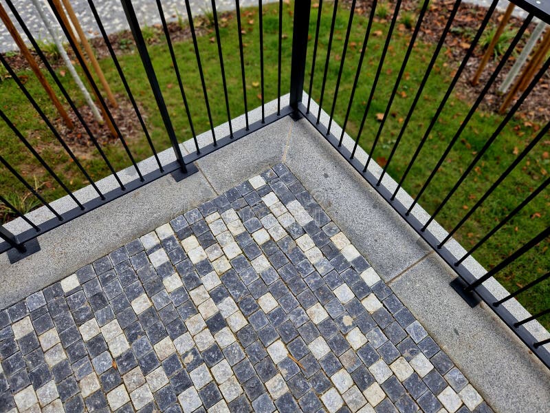 Tower Block Railing with Vertical Fence Posts Anchored Stock Image ...
