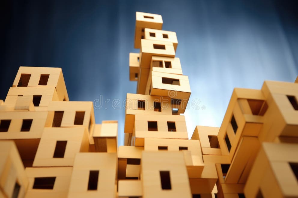 Tower of Blocks, Precariously Leaning Stock Image - Image of tower ...