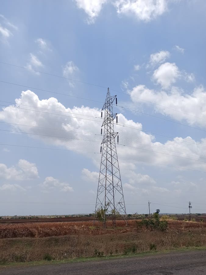 Tower between Blue Cloud Looking Beautiful Scenery Electrical Pole ...