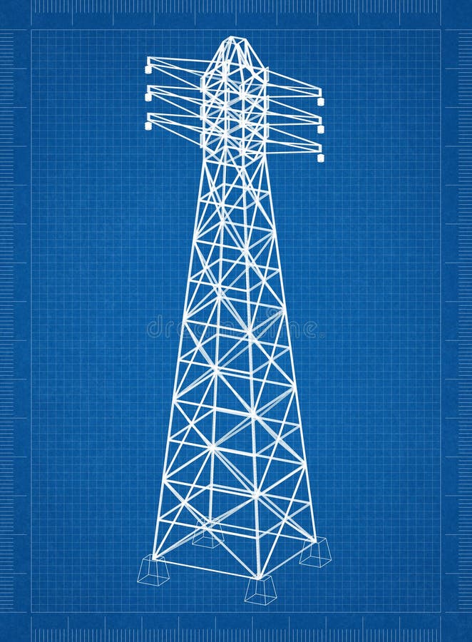 Electrical Tower - Retro Blueprint Stock Illustration - Illustration of ...