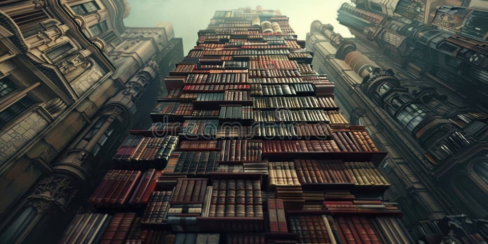 A Tower of Books: a City Built on Knowledge. Created by Generative ...