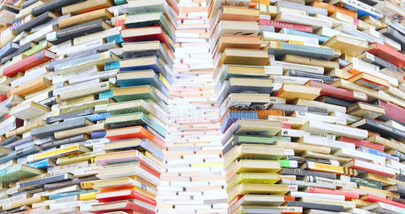 Tower of Books Creating Textured Pattern Closeup Stock Footage - Video ...