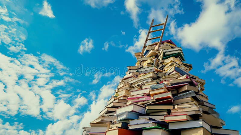 Tower of Books with Ladder stock image. Image of tower - 304717361