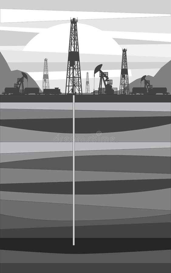 Tower and Borehole for Oil Production Stock Illustration - Illustration ...