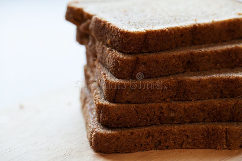 Tower of Bread Pieces on a Table Stock Photo - Image of product ...