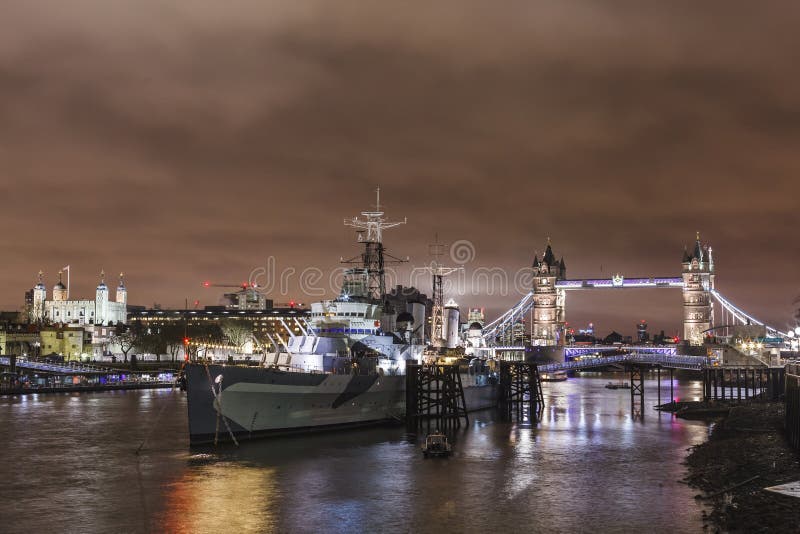 Tower Bride and the Tower at Night in London Stock Image - Image of ...