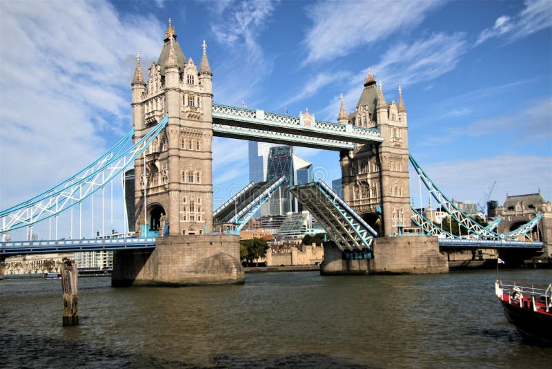 Tower Bridge Across the River Thames with the Drawbridge Raised Stock ...