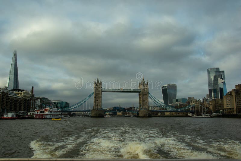 Tower Bridge from the Boat on the Thames. Stock Photo - Image of cloud ...