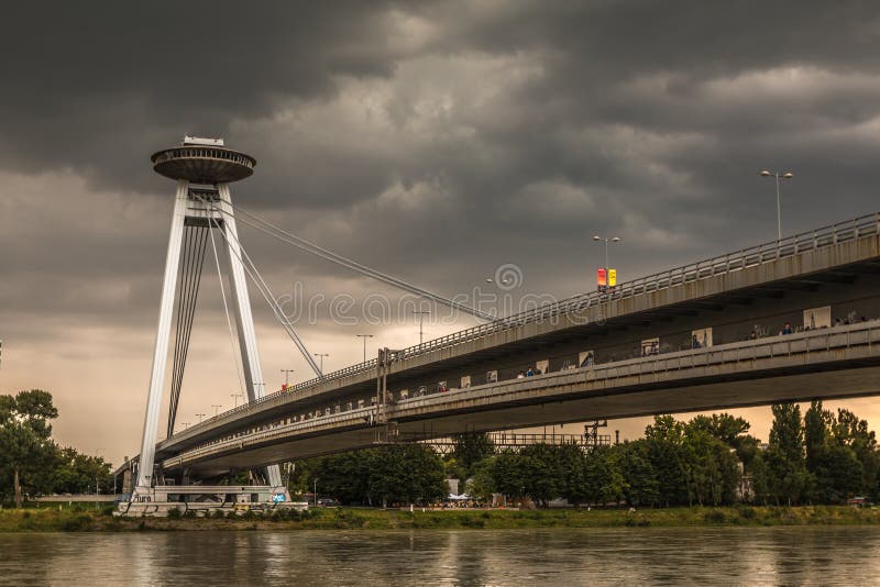 Tower Bridge in Bratislava Slovakia Stock Image - Image of modern ...