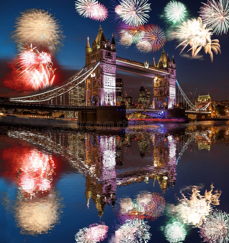 Tower Bridge with Firework in London, England Celebration of the New ...