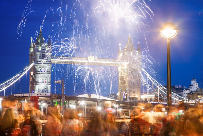 Tower Bridge with Fireworks, Celebration of the New Year in London, UK ...