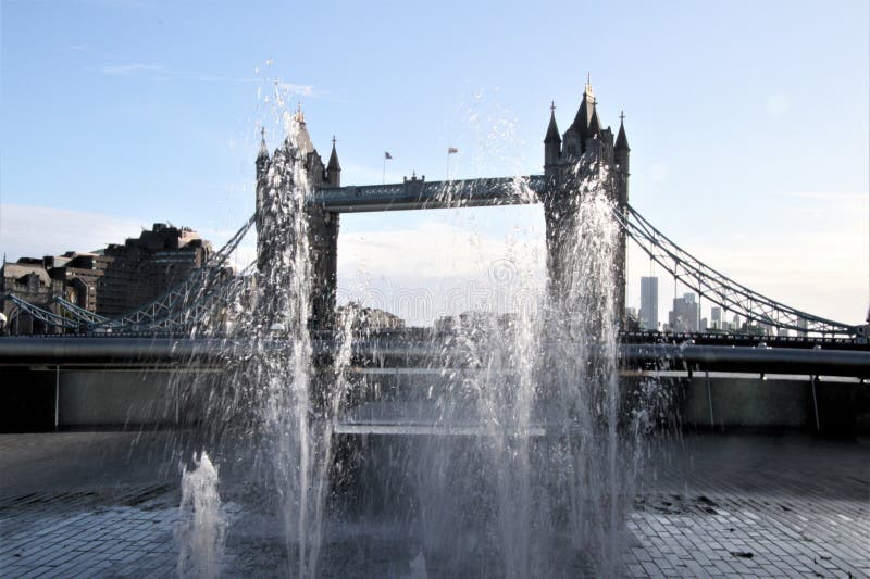 Tower Bridge through a Fountain Stock Photo - Image of bridge, fountain ...
